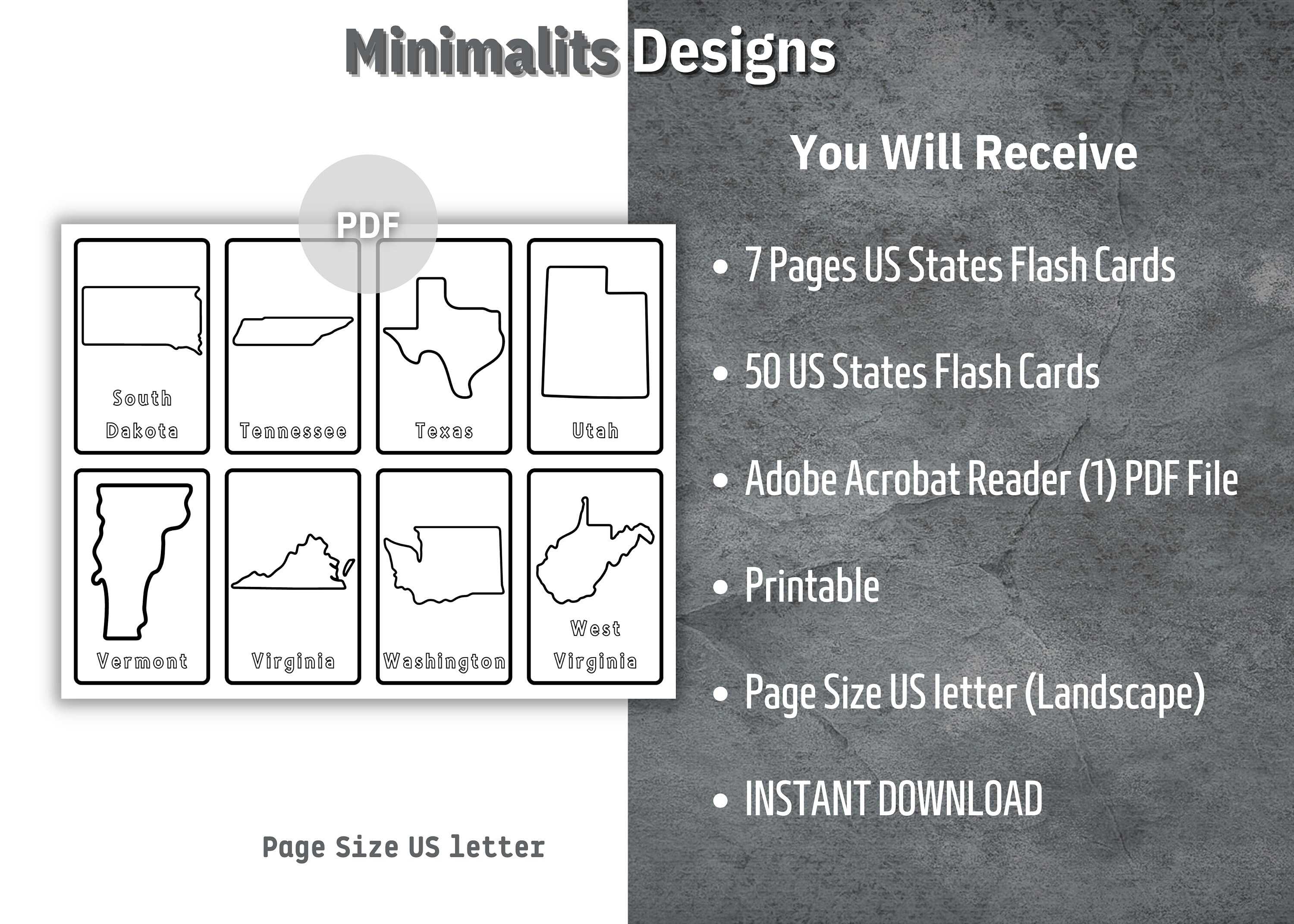 US States Flash Cards, Preschool Flashcards, Printable Montessori Cards ...