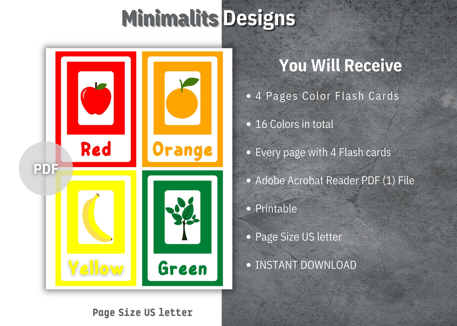 Color Flash Cards, Kindergarten Flash Cards, Montessori Flashcards ...