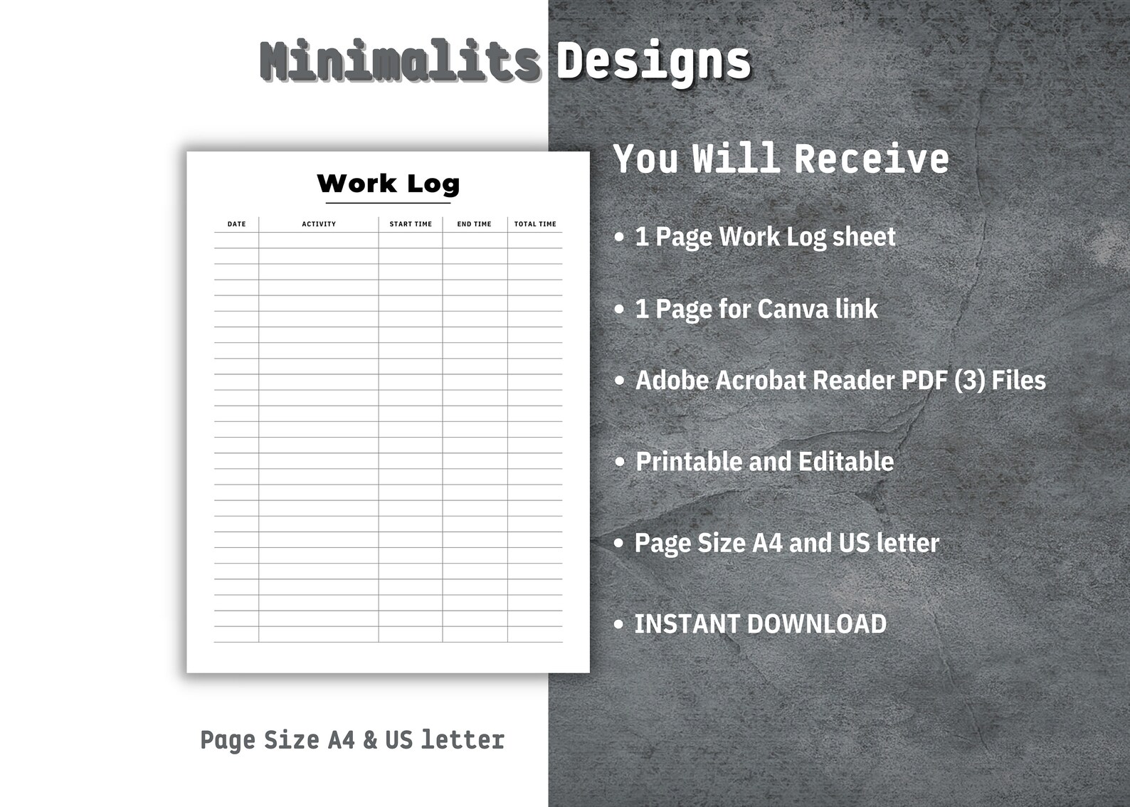 Work Log, Activity Tracker, Editable Work Log Sheet, Time Tracker ...
