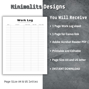 Work Log, Activity Tracker, Editable Work Log Sheet, Time Tracker ...