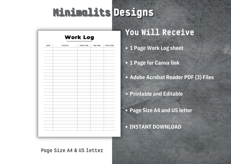 Work Log, Activity Tracker, Editable Work Log Sheet, Time Tracker ...