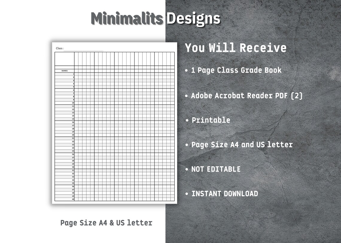 Class Grade Book, Class Record, Grade Book, Grade Tracker, Teacher ...