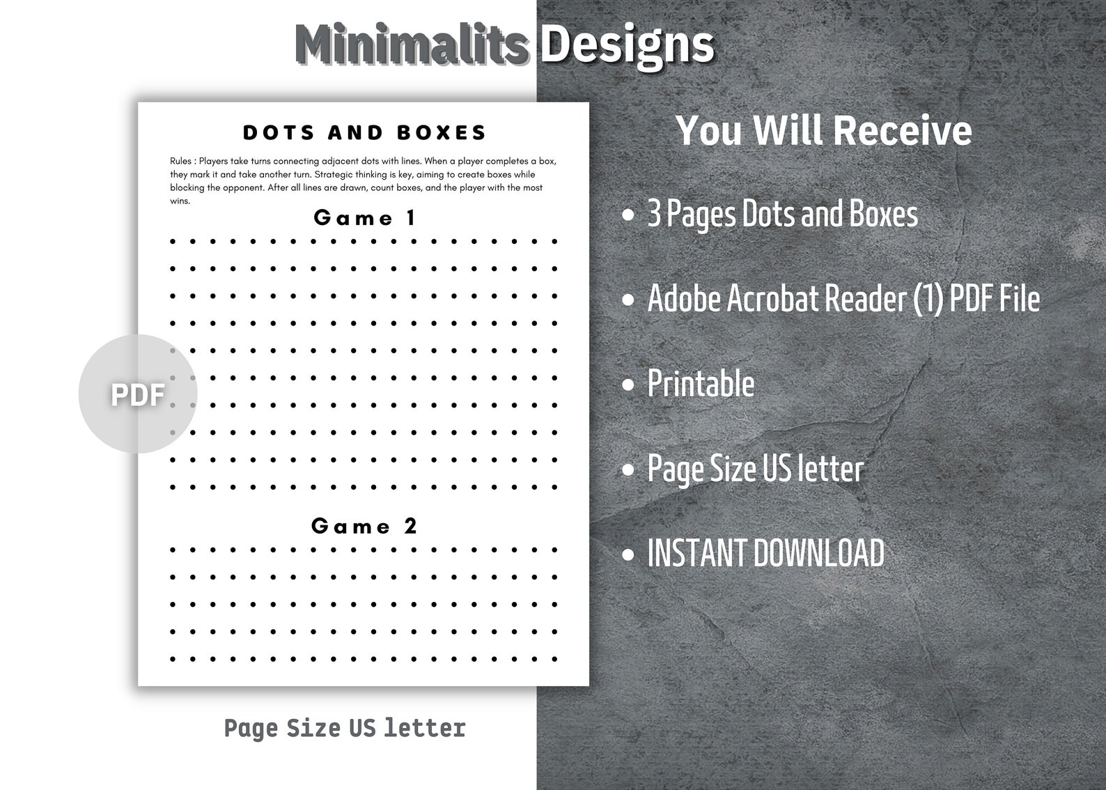 Dots and Boxes Game, Printable Dots Game, Classic Board Game, Printable ...