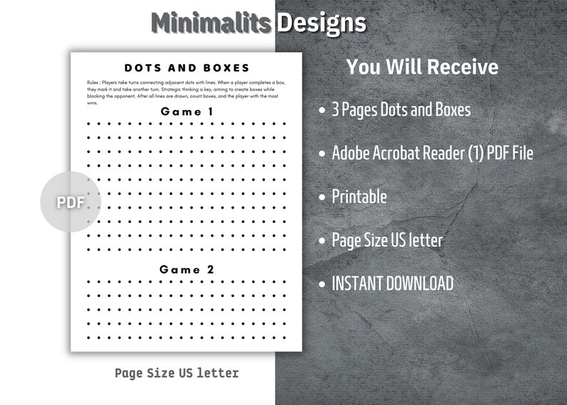 Dots and Boxes Game, Printable Dots Game, Classic Board Game, Printable ...