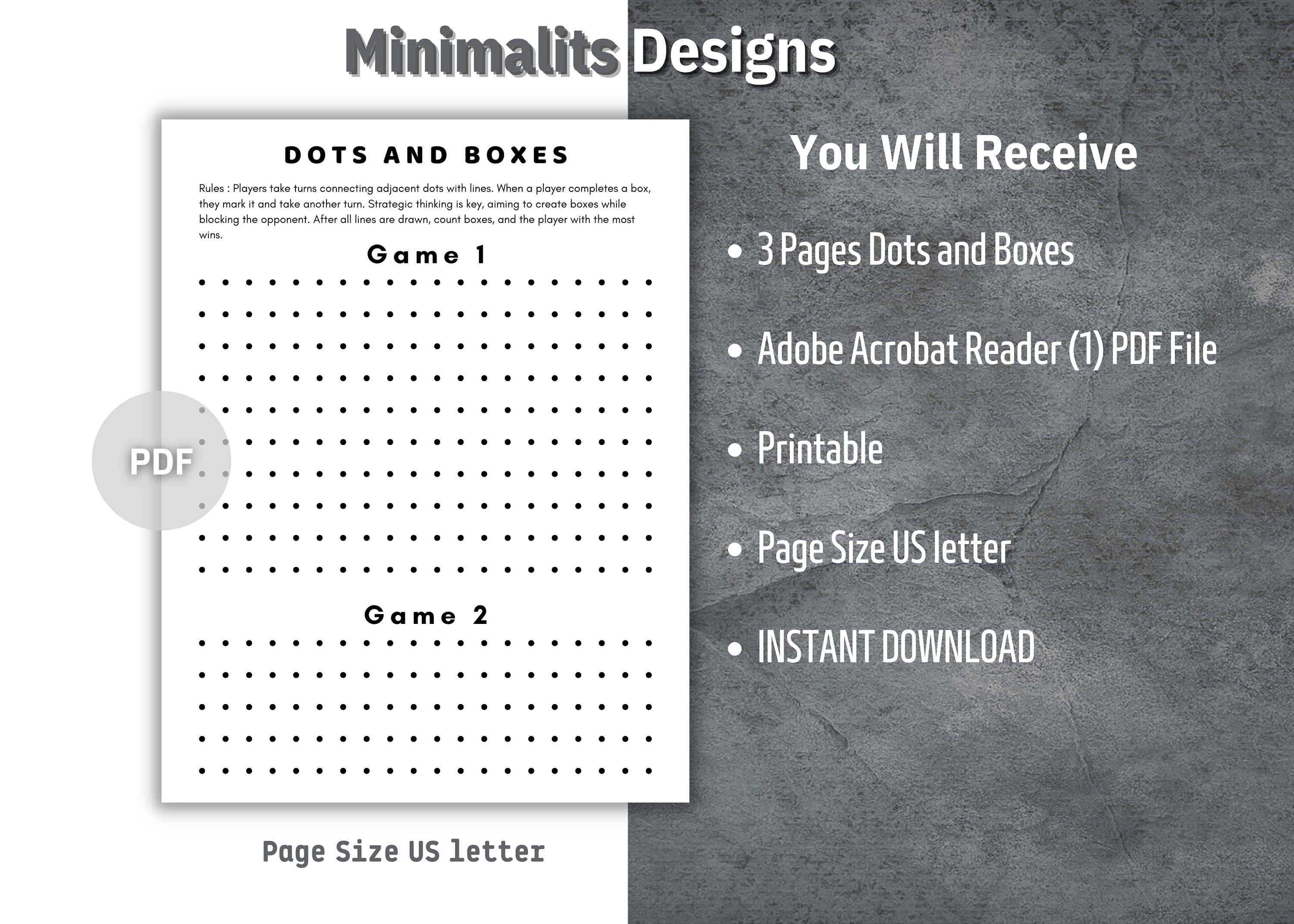Dots and Boxes Game, Printable Dots Game, Classic Board Game, Printable ...