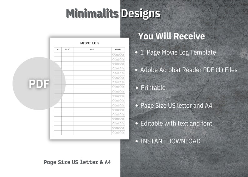 Movie Log, Movie Tracker, Printable Movie Log, Movie List, Movie Review ...