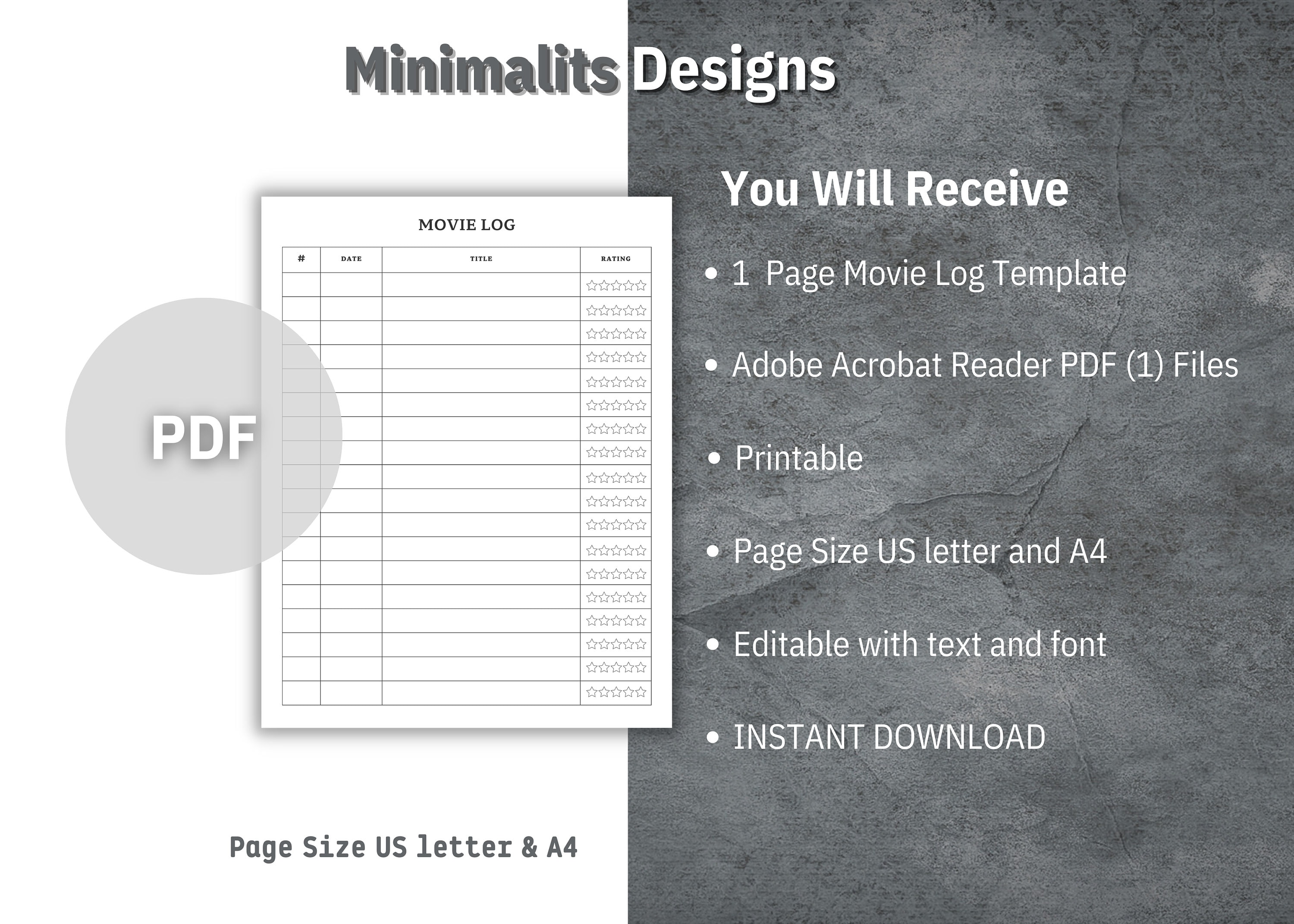 Movie Log, Movie Tracker, Printable Movie Log, Movie List, Movie Review ...