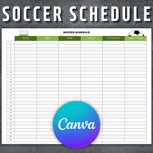 Soccer Schedule Template - Etsy