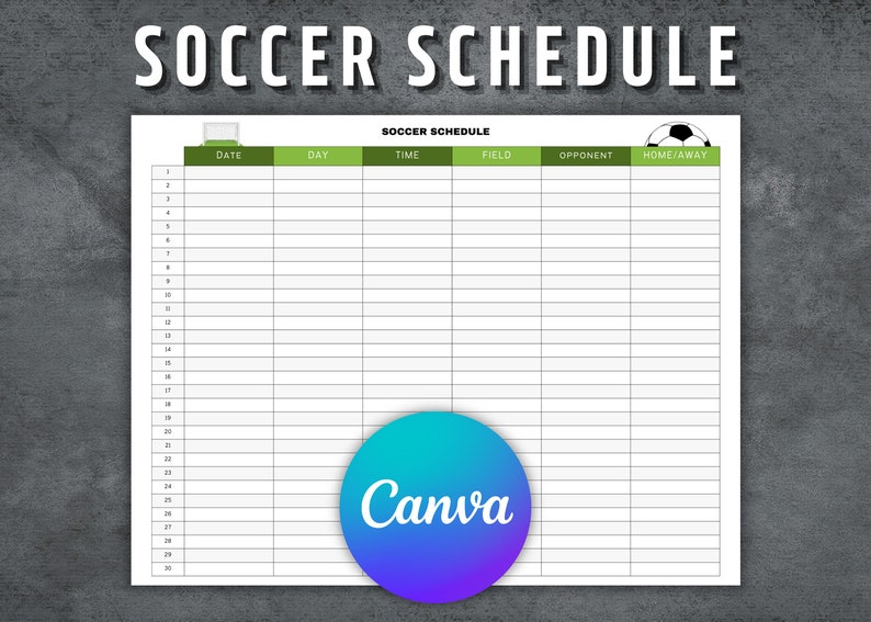 Soccer Schedule Template, Printable Football Schedule, Editable Soccer ...