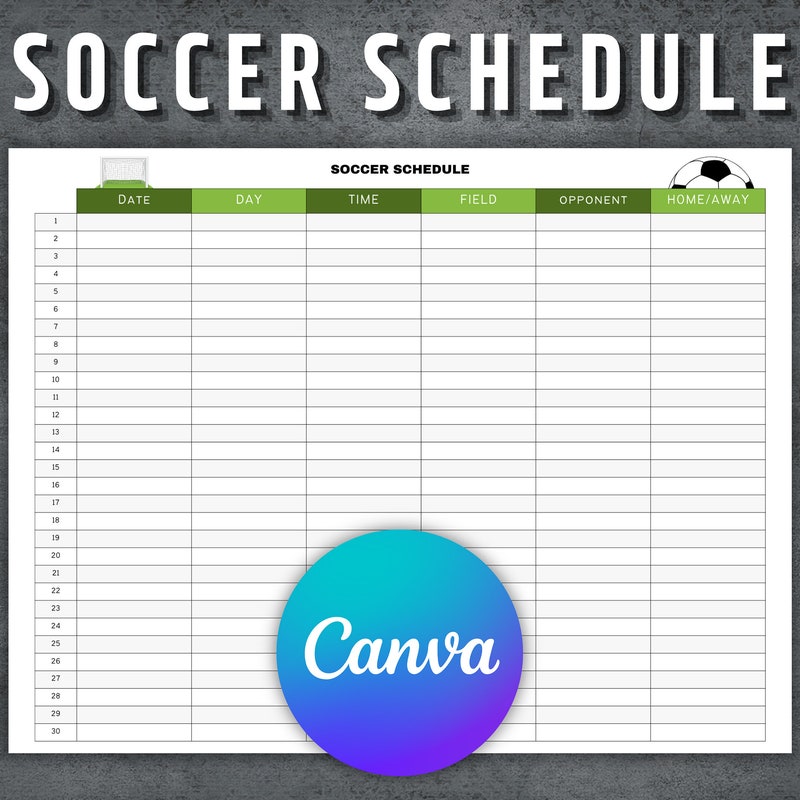 Soccer Schedule Template - Etsy