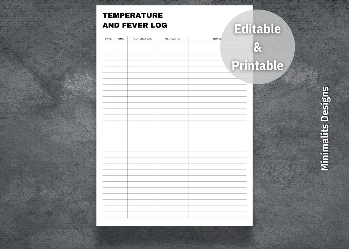 Temperature and Fever Log, Fever Tracker, Fever Chart, Temperature Log ...