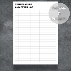 Temperature and Fever Log, Fever Tracker, Fever Chart, Temperature Log ...