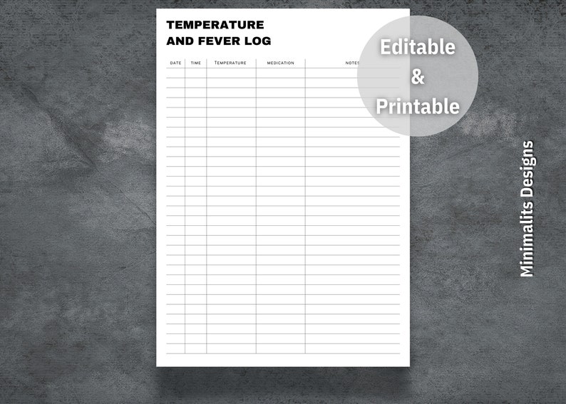Temperature and Fever Log, Fever Tracker, Fever Chart, Temperature Log ...