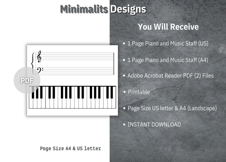 Piano and Music Staff Worksheet, Music Staff With Piano, Piano ...
