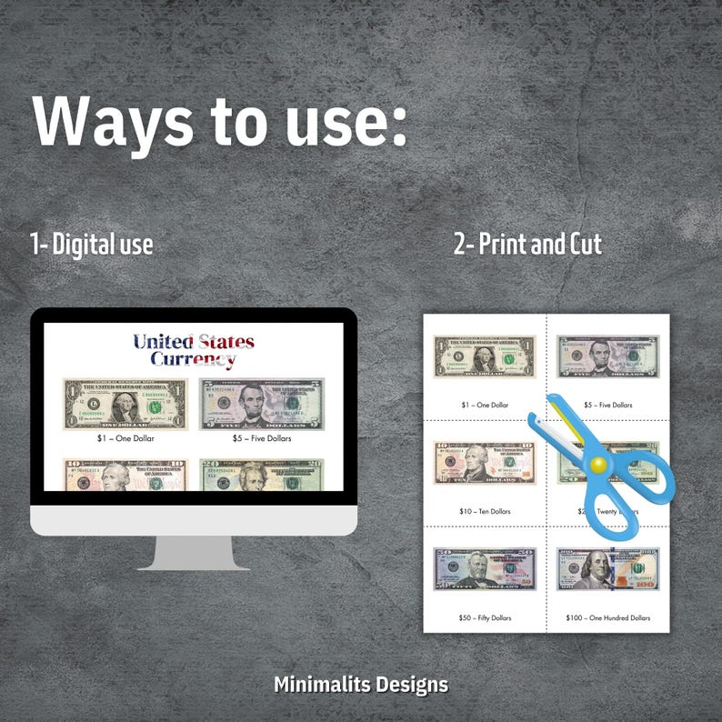United States Currency, Preschool Flashcards, Printable US Currency ...