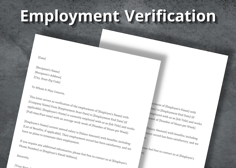 Employment Verification Letter, Printable Job Verification Letter ...