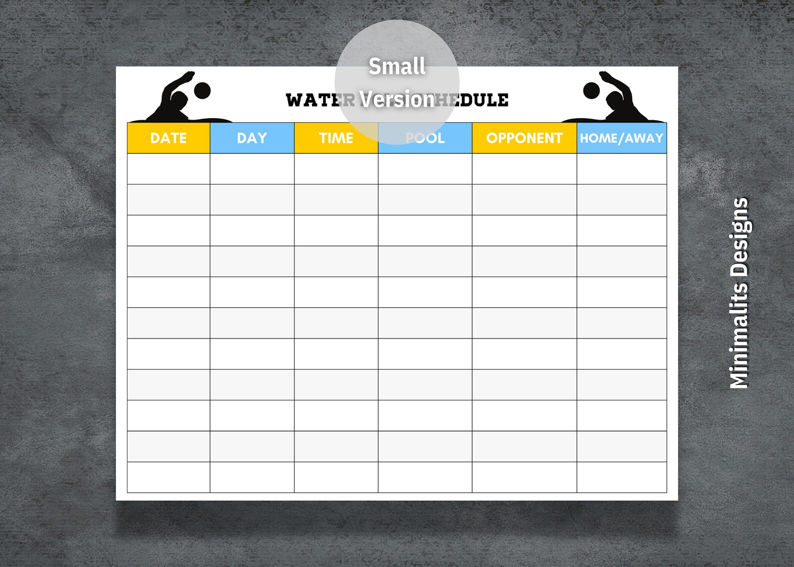 Water Polo Schedule Template, Printable Water Polo Schedule, Editable ...