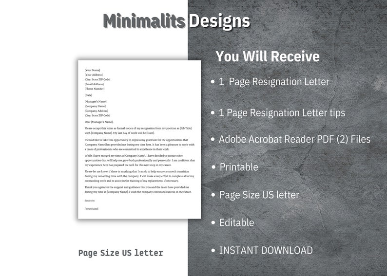 Resignation Letter Resign Letter Printable Resignation - Etsy