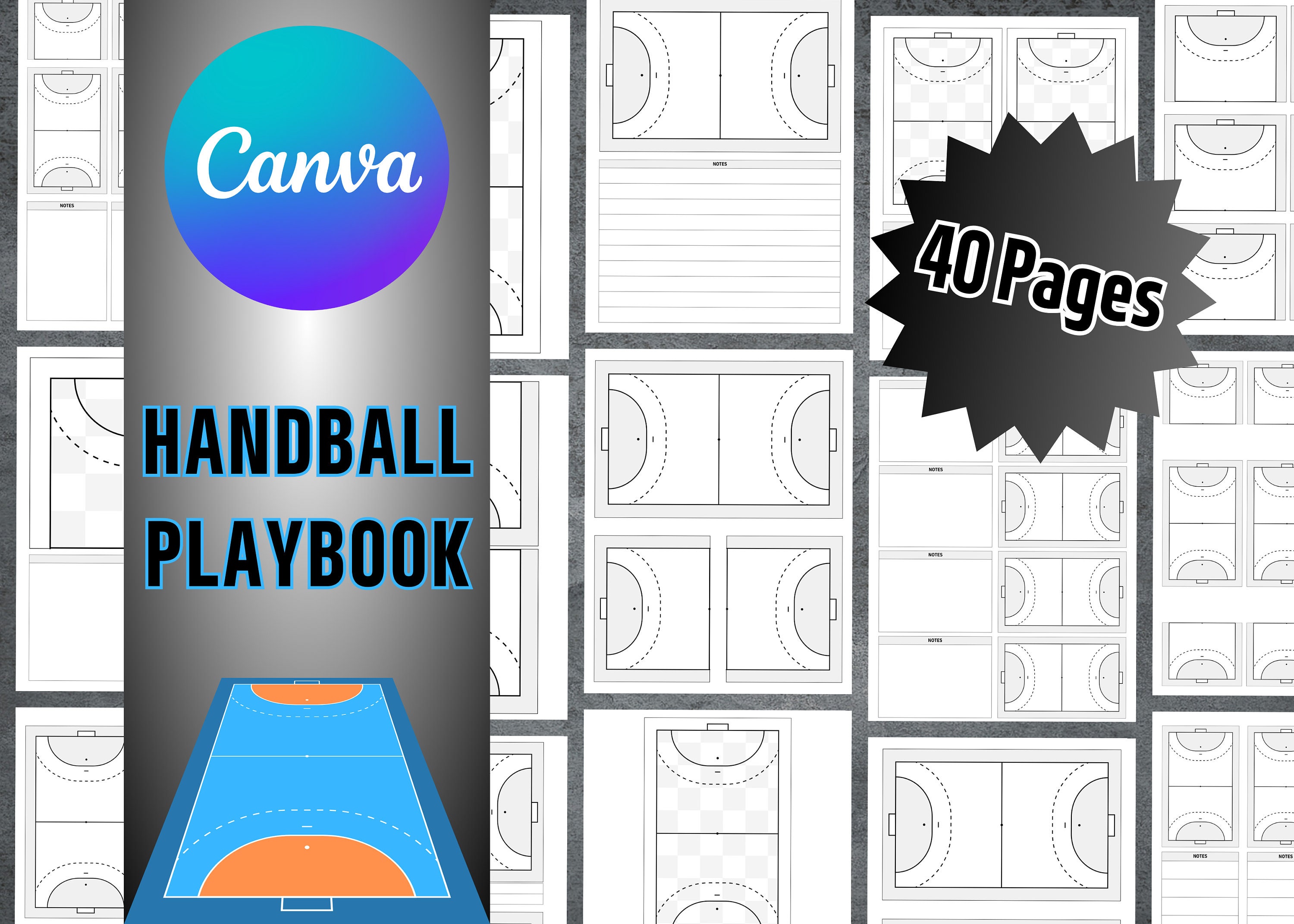 Handball Playbook Template, Printable Blank Handball Diagrams, Canva ...
