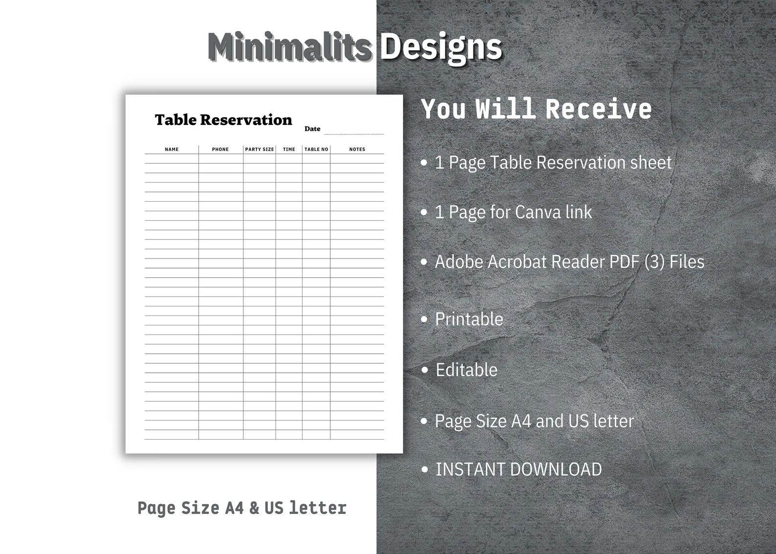 Table Reservation List, Restaurant Table Reservation List, Printable ...