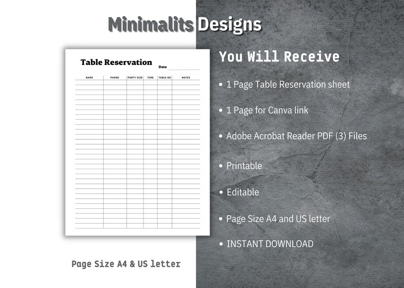 Table Reservation List, Restaurant Table Reservation List, Printable ...