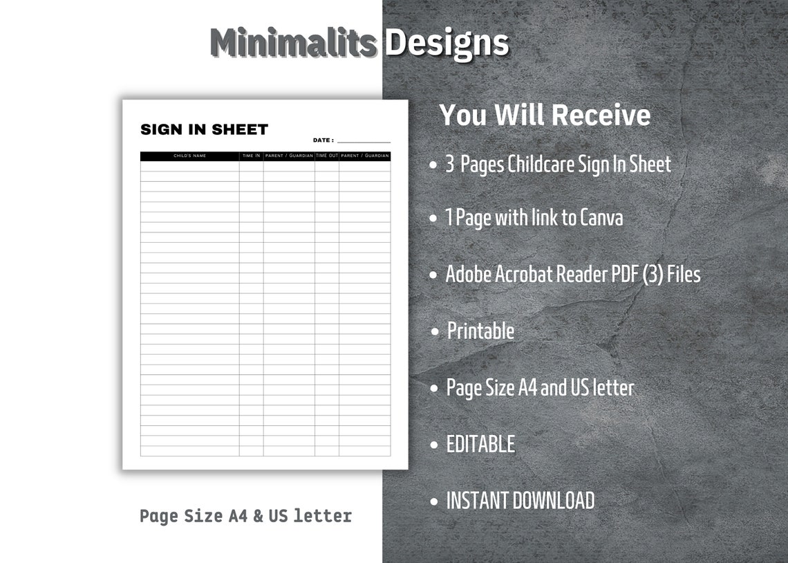 Childcare Sign in Sheet Attendance Tracker for Childcare - Etsy