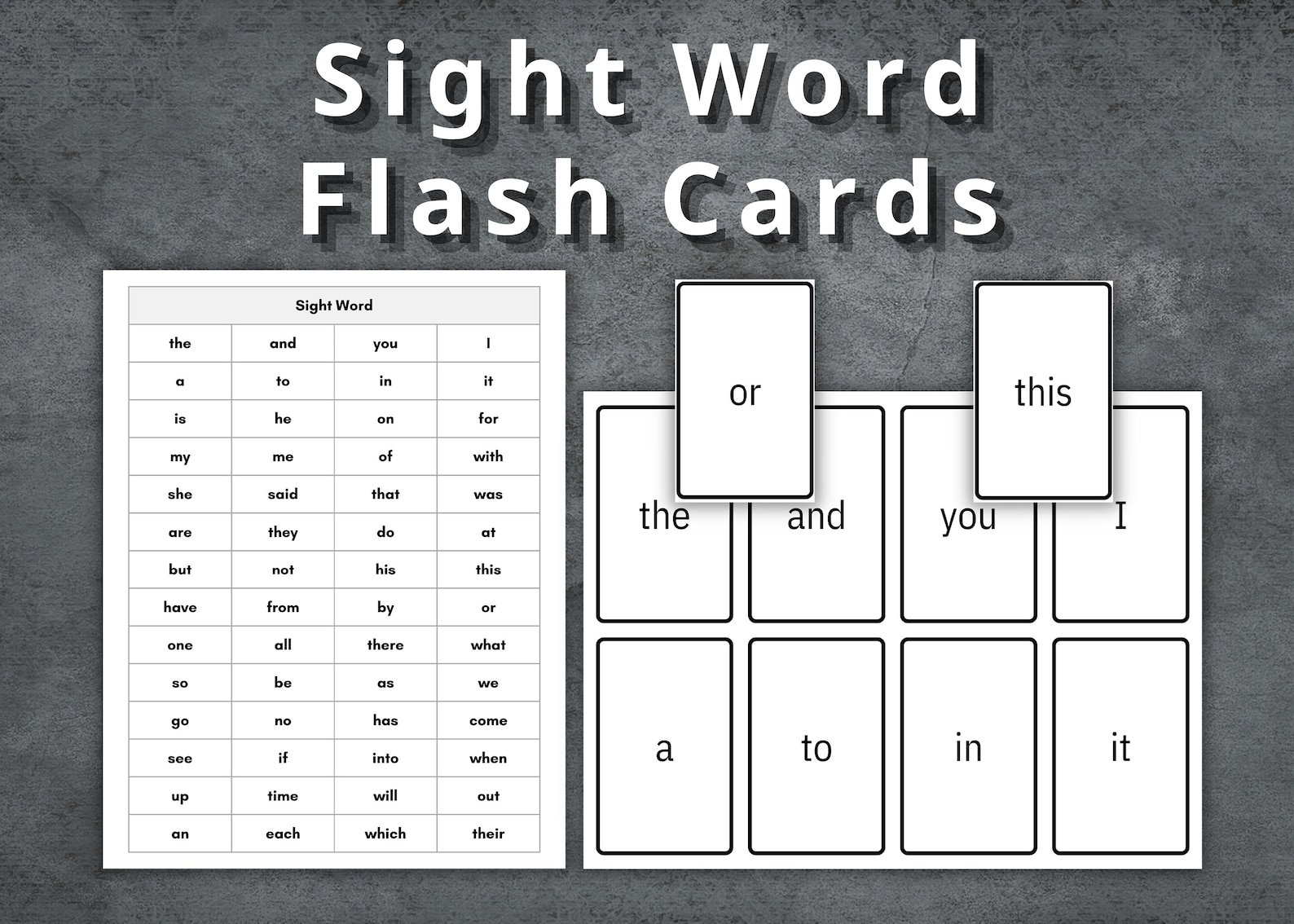 Sight Word Flash Cards, Preschool Flashcards, Printable Montessori ...