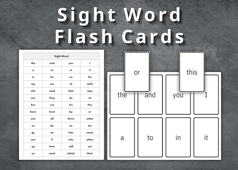 Sight Word Flash Cards Preschool Flashcards Printable - Etsy