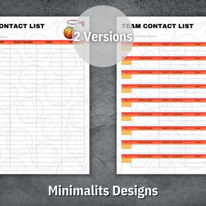 Basketball Team Contact List, Information Sheet, Printable Contact ...