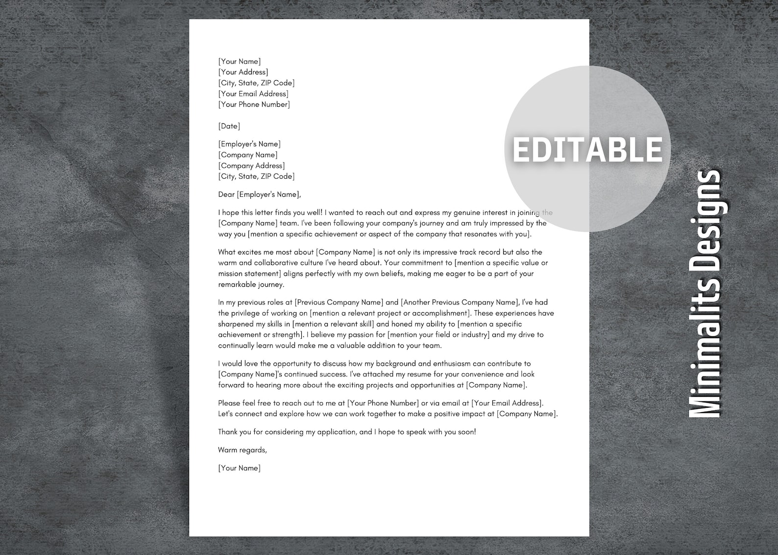 Cover Letter Template, Printable Cover Letter, Editable Professional ...