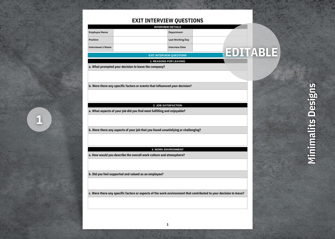 Exit Interview Questions Template Printable Employee Exit - Etsy