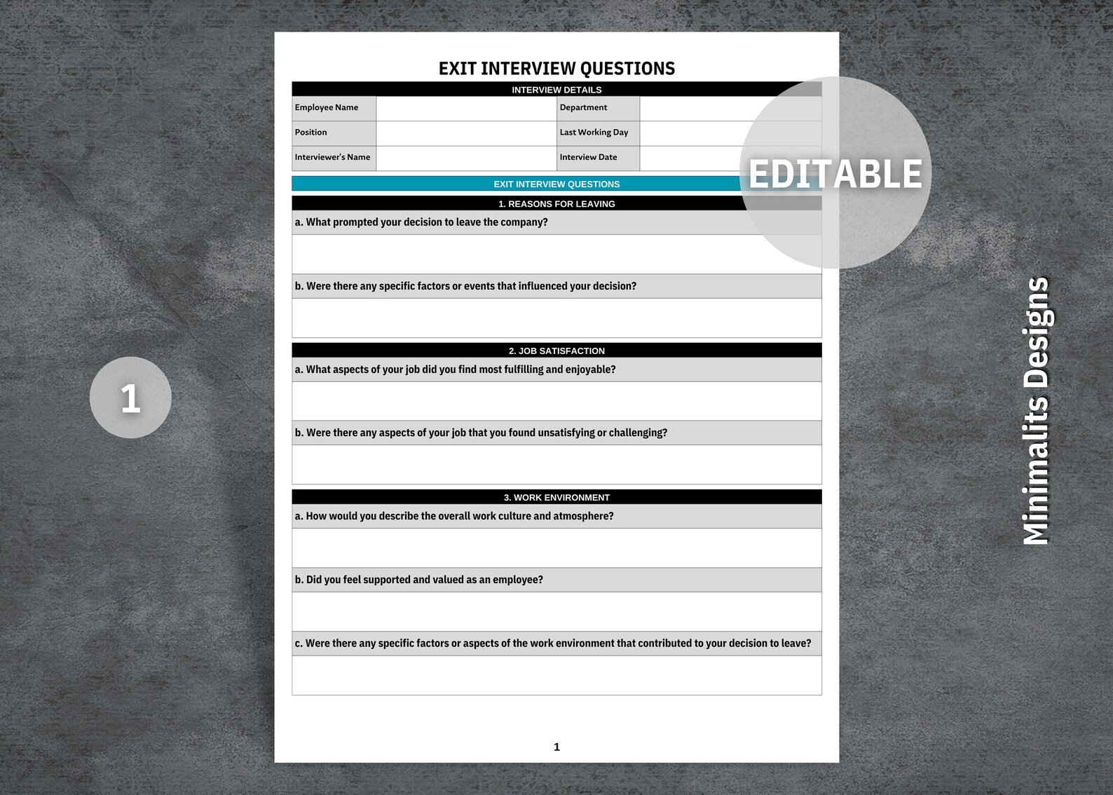 Exit Interview Questions Template, Printable Employee Exit Feedback ...