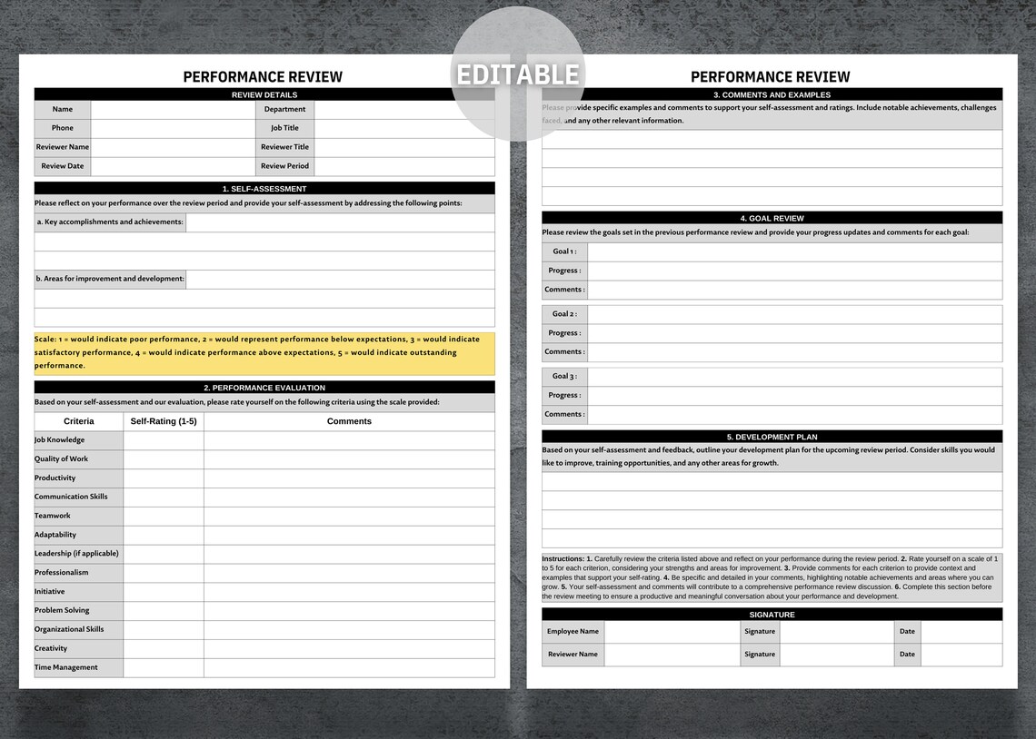 Performance Review Template, Printable Performance Review Form, Human ...