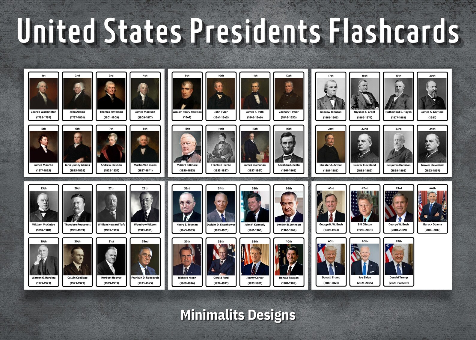 United States Presidents, Preschool Flashcards, Printable Montessori ...