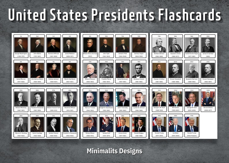 United States Presidents, Preschool Flashcards, Printable Montessori ...