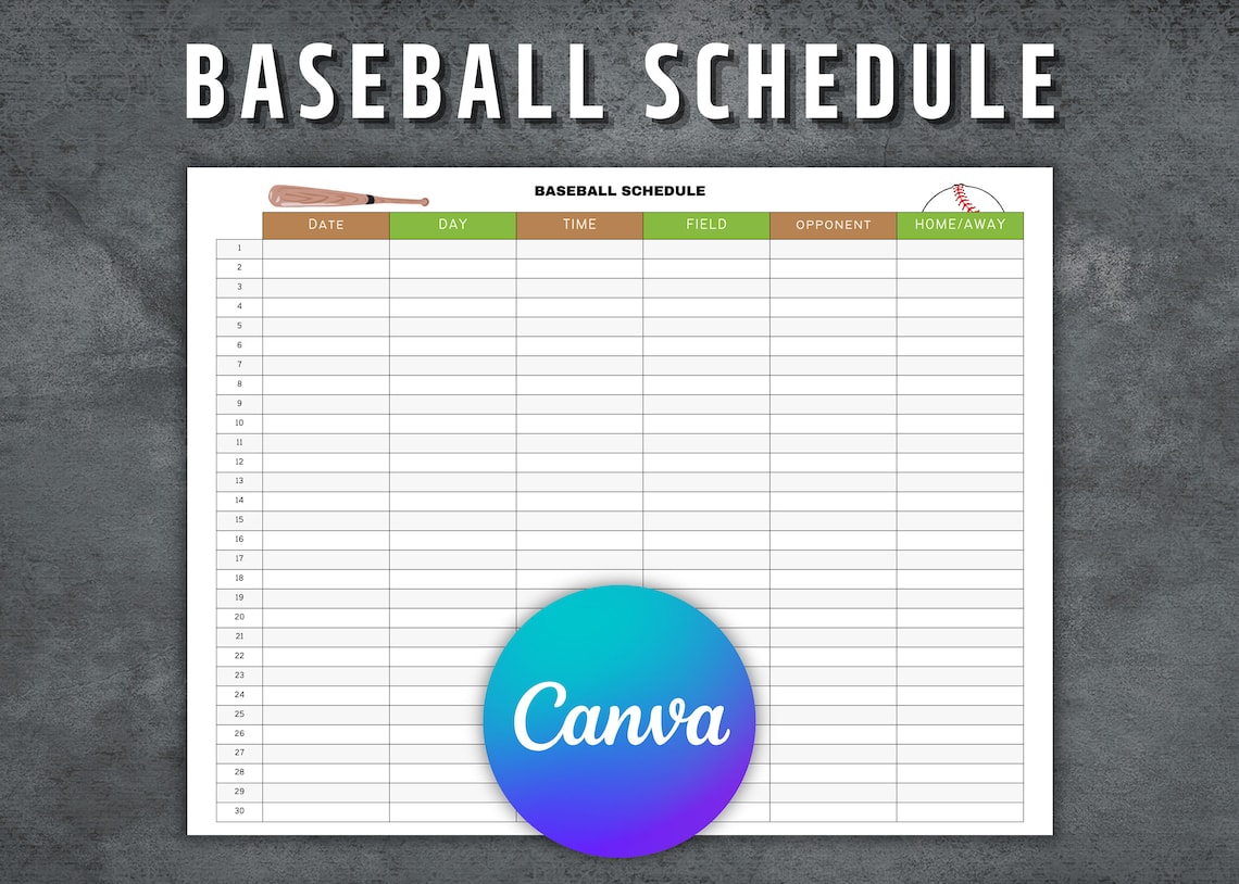 Baseball Schedule Template, Printable Baseball Schedule, Editable ...