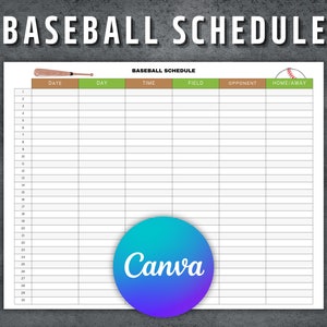 Baseball Schedule Template, Printable Baseball Schedule, Editable ...
