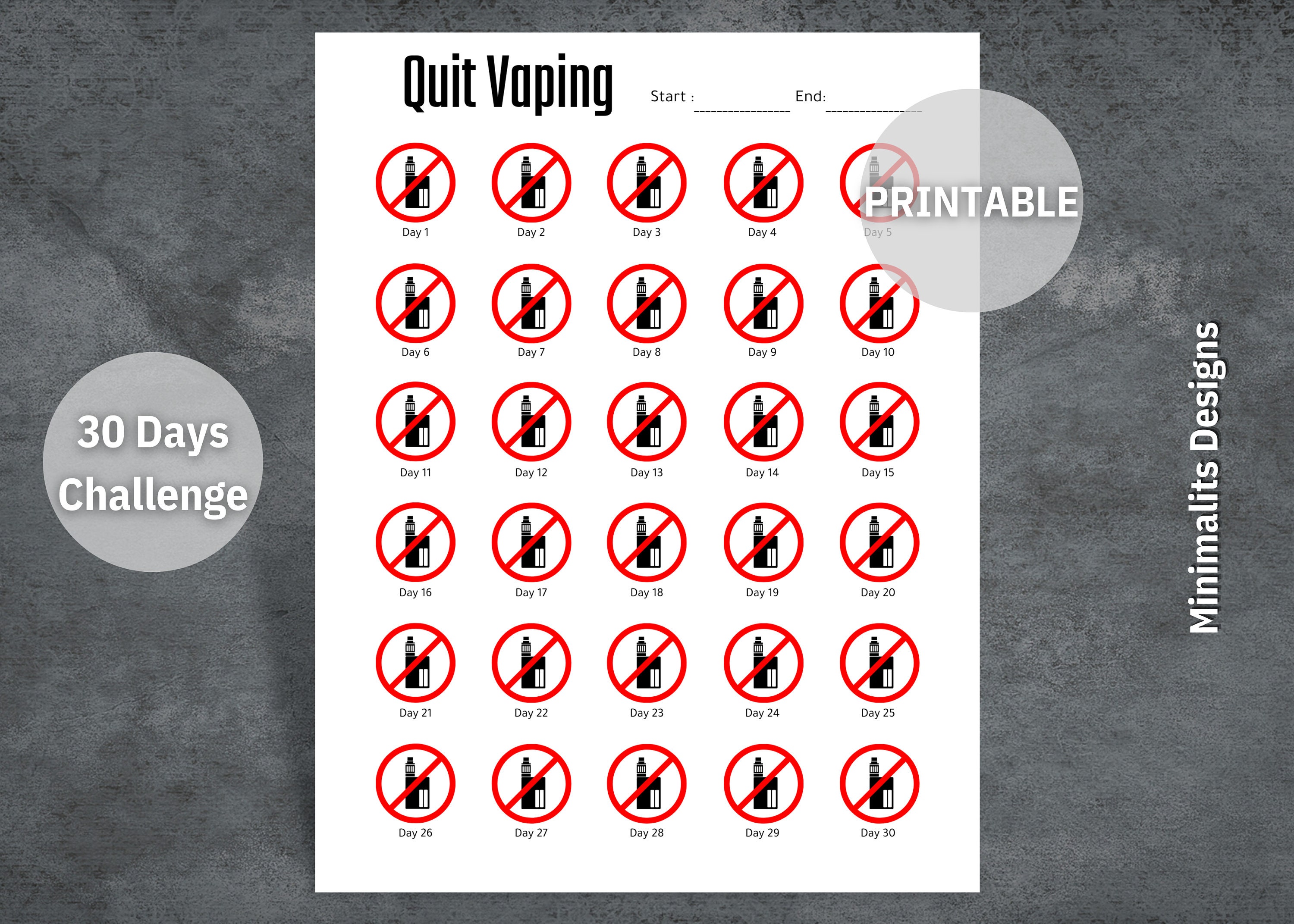 Quit Vaping Challenge, Printable No Vaping Challenge, Stop Vaping ...