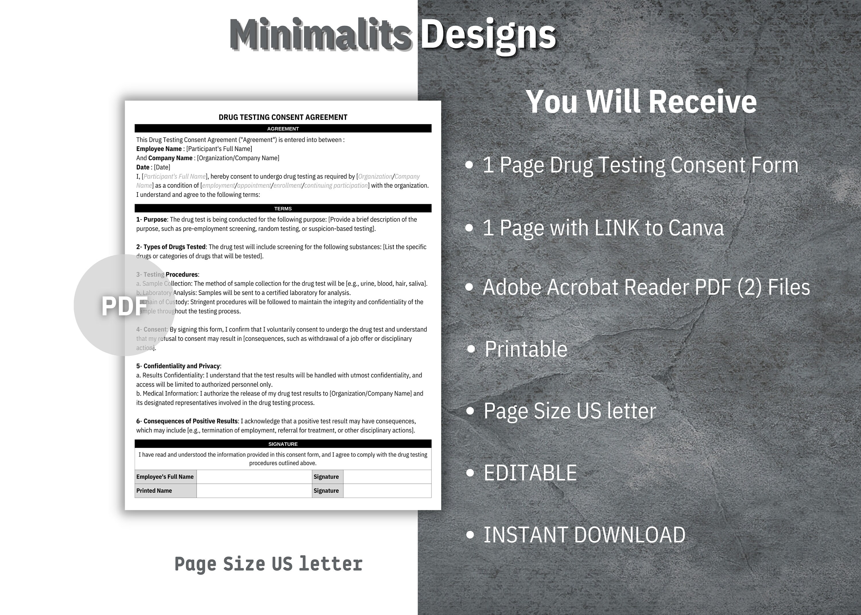 Drug Test Consent Form, Editable Drug Testing Consent Agreement, Human ... Drug Test Consent Form, Editable Drug Testing Consent Agreement, Human ...