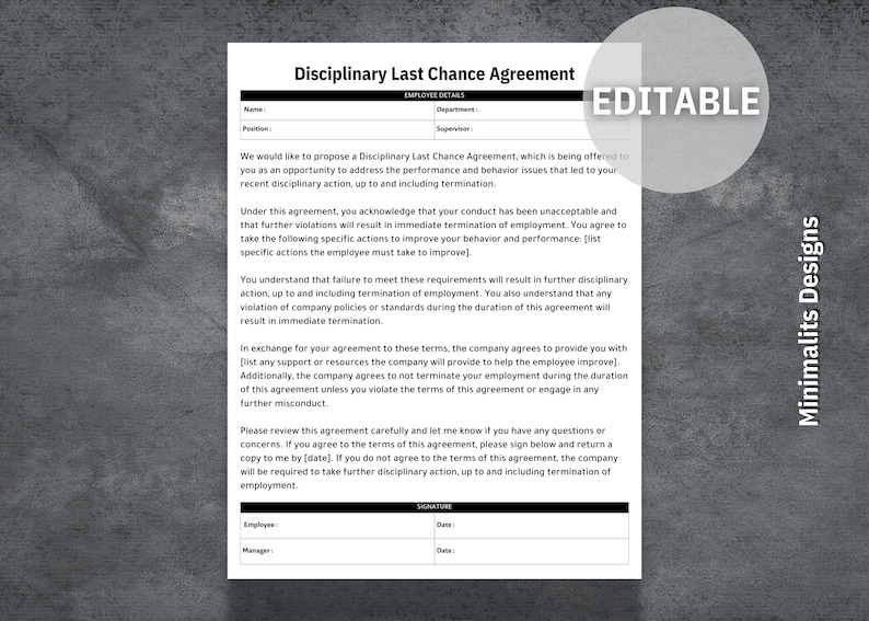 Disciplinary Last Chance Agreement, Final Opportunity Agreement ...