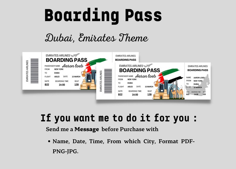 Emirates Boarding Pass, Editable Boarding Pass, Vacation Ticket ...
