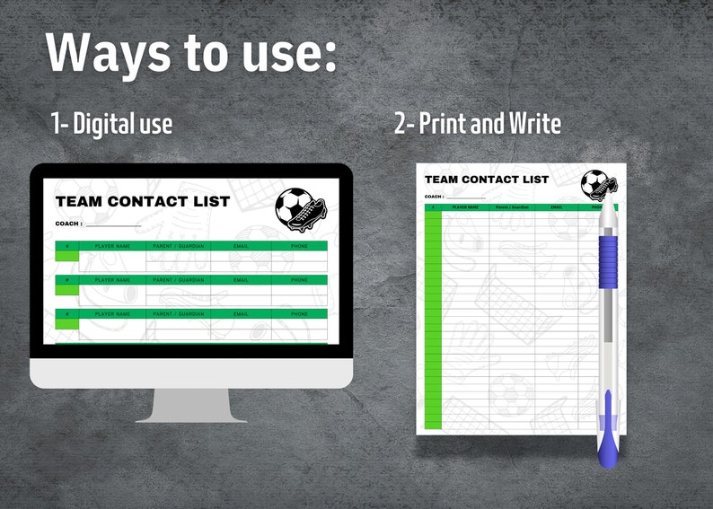 Football Team Contact List, Information Sheet, Printable Contact Sheet ...