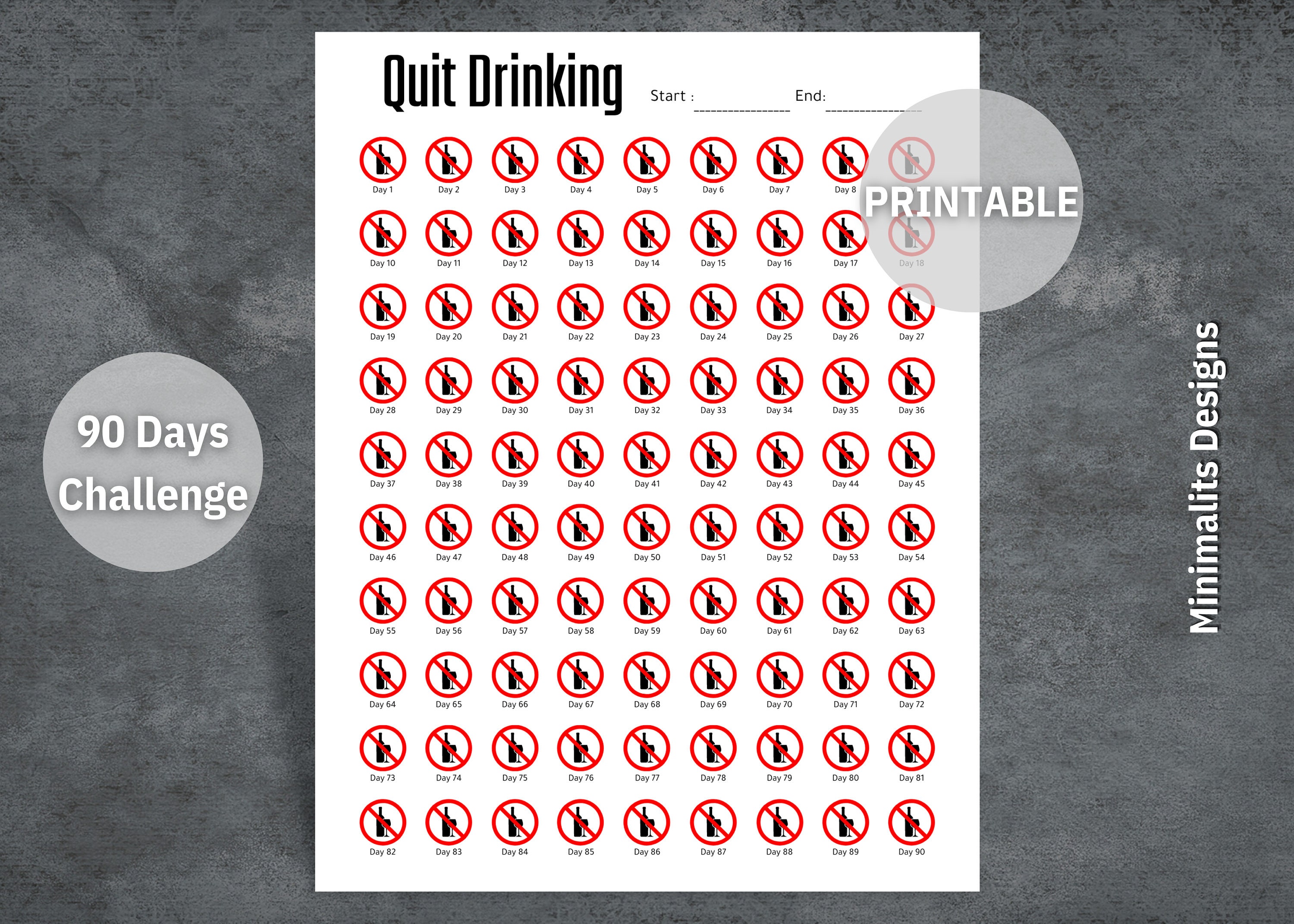 Quit Drinking Challenge, Printable No Alcohol Challenge, Stop Drinking ...