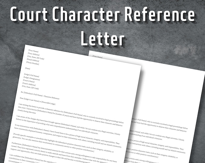 Court Character Reference Letter Template Editable. Personalized ...