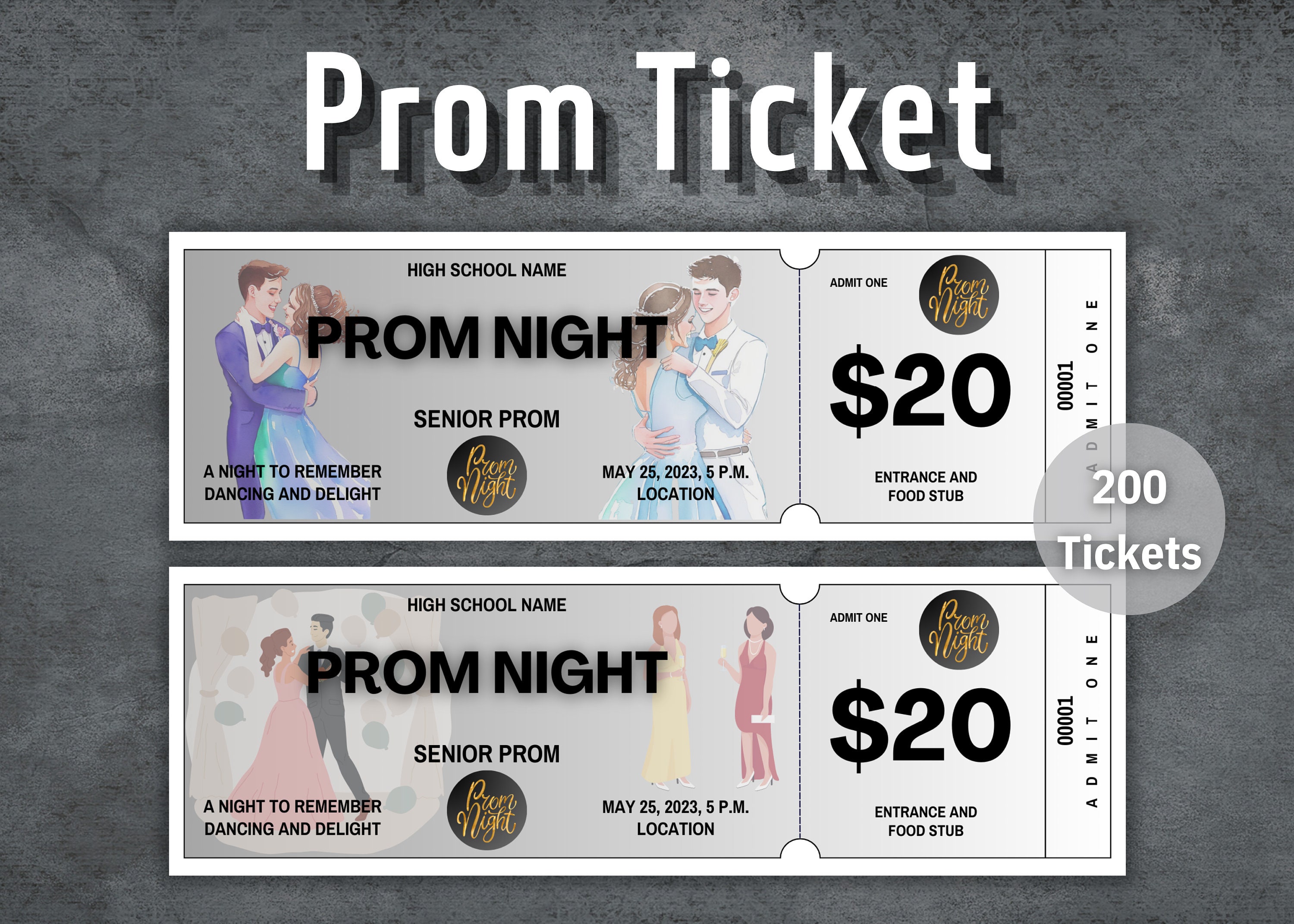 Prom Ticket, Prom Ticket Template, School Dance, the Night of Nights ...