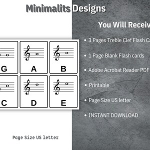 Treble Clef Flash Cards, Printable Music Note Flash Cards, Treble Clef ...