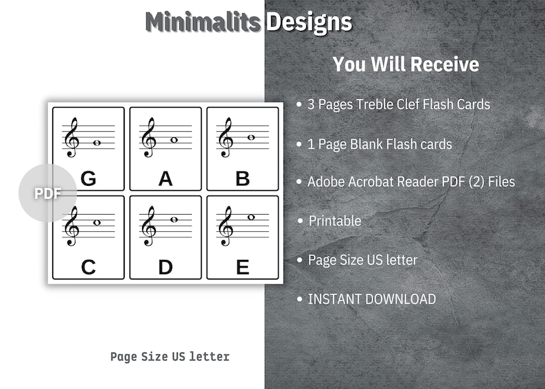 Treble Clef Flash Cards, Printable Music Note Flash Cards, Treble Clef ...