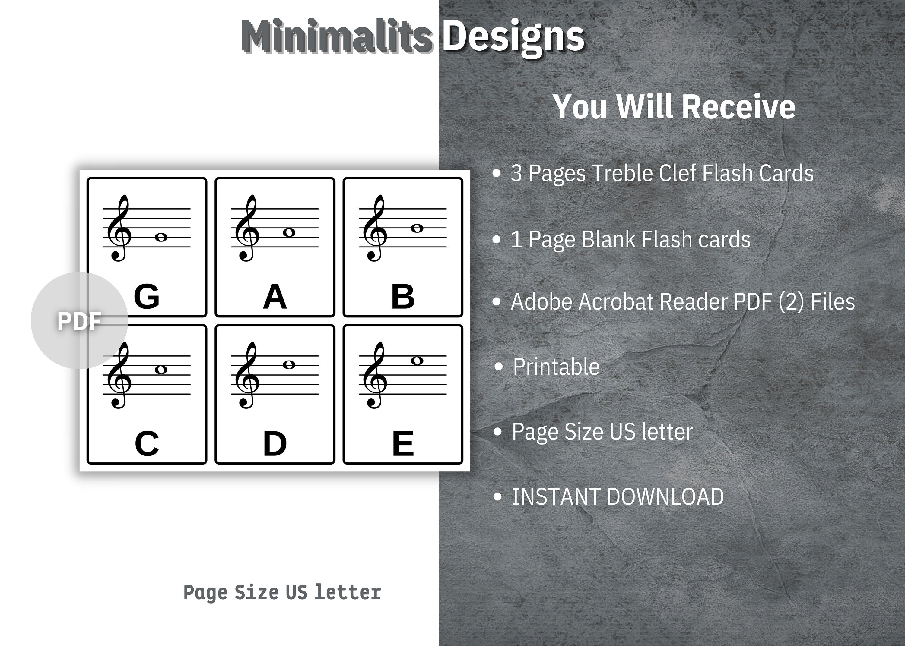 Treble Clef Flash Cards, Printable Music Note Flash Cards, Treble Clef ...