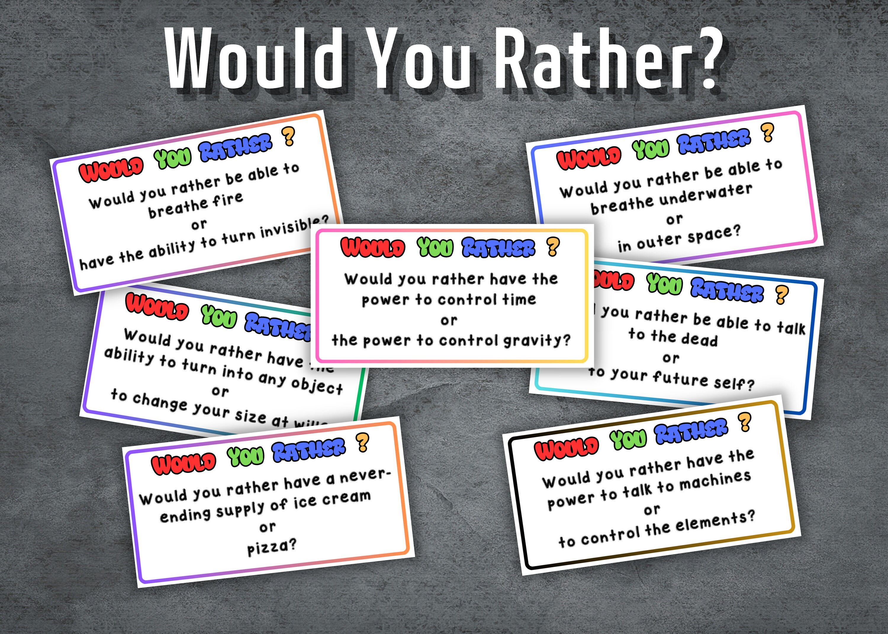 Would You Rather, Would You Rather for Kids, Printable Card Game, Kids ...