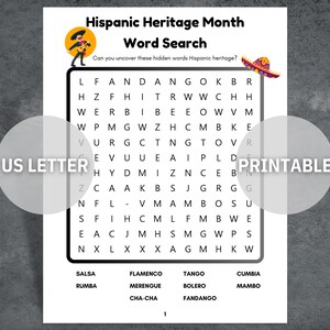Hispanic Heritage Month, Printable Hispanic Word Search, Celebrate ...